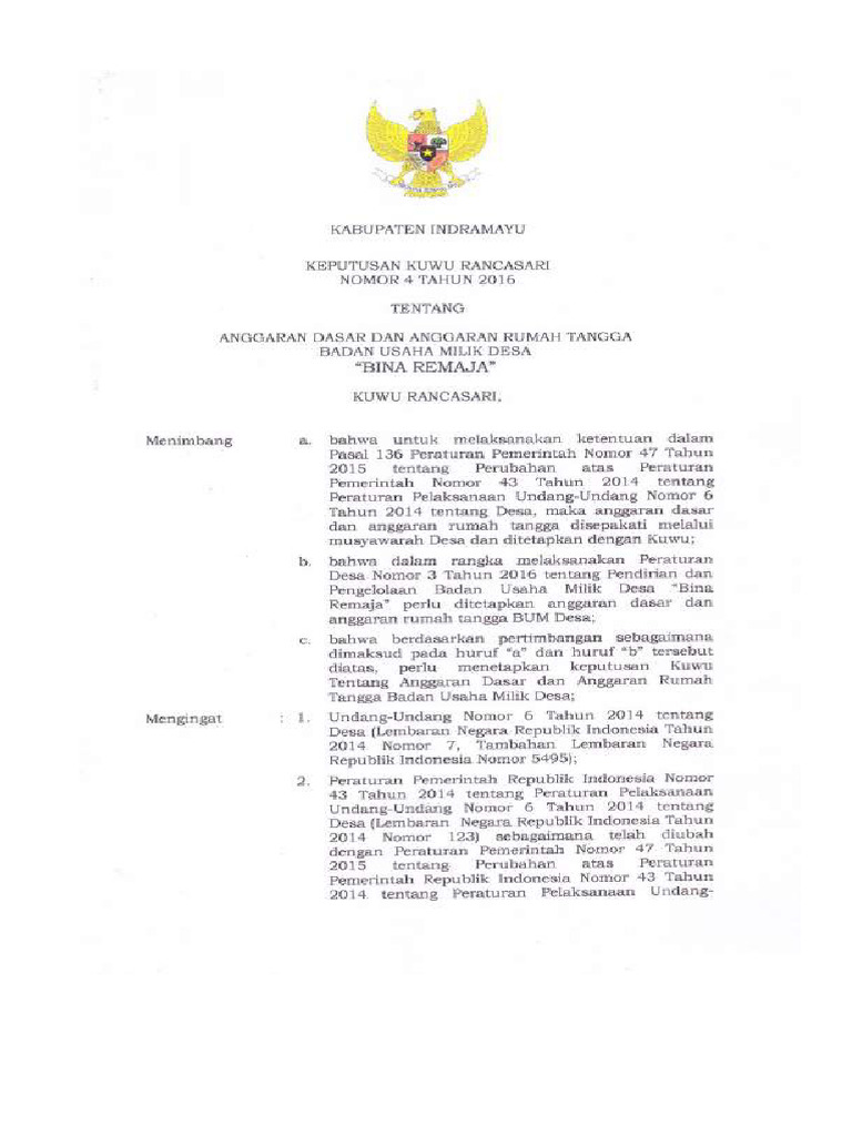 Keputusan Kuwu Tentang Adrt Bumdes - Compressed | PDF