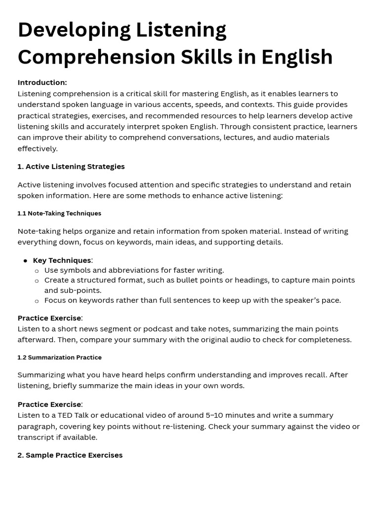 Enhancing English Listening Skills | PDF | Reading Comprehension ...
