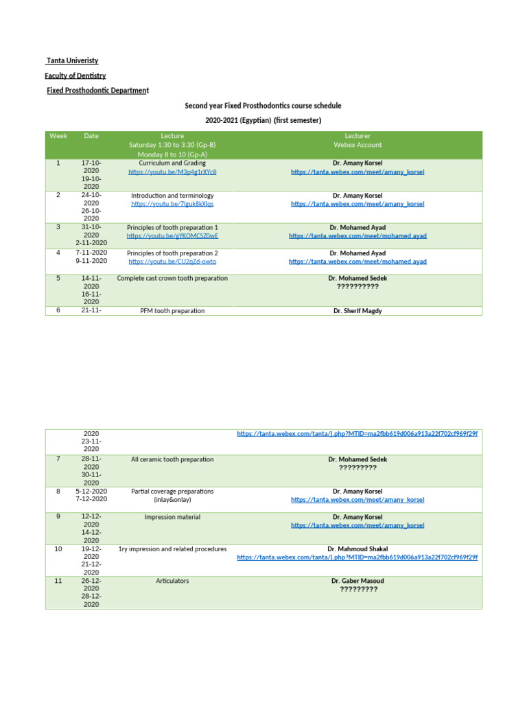 2nd year curriculum | PDF | Dentistry Branches