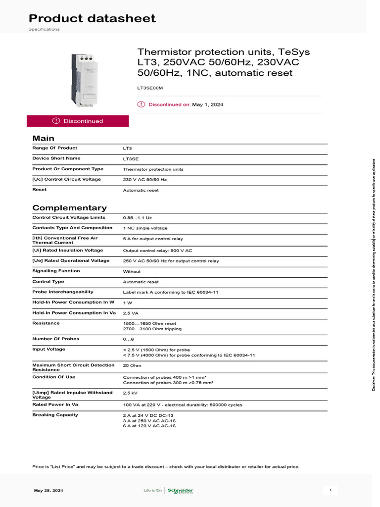 Schneider Electric - TeSys-LT3 - LT3SE00M | PDF | Relay | Alternating ...