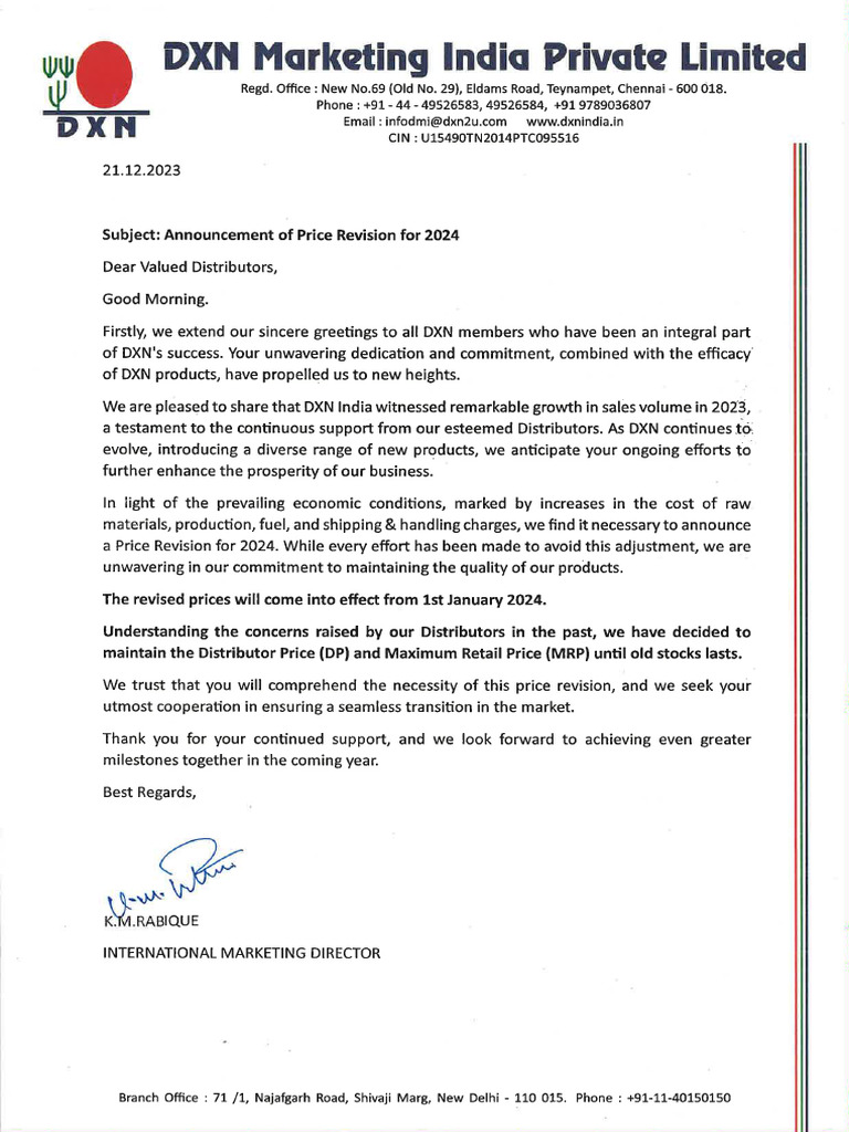 Price Revision Memo 2024 | PDF