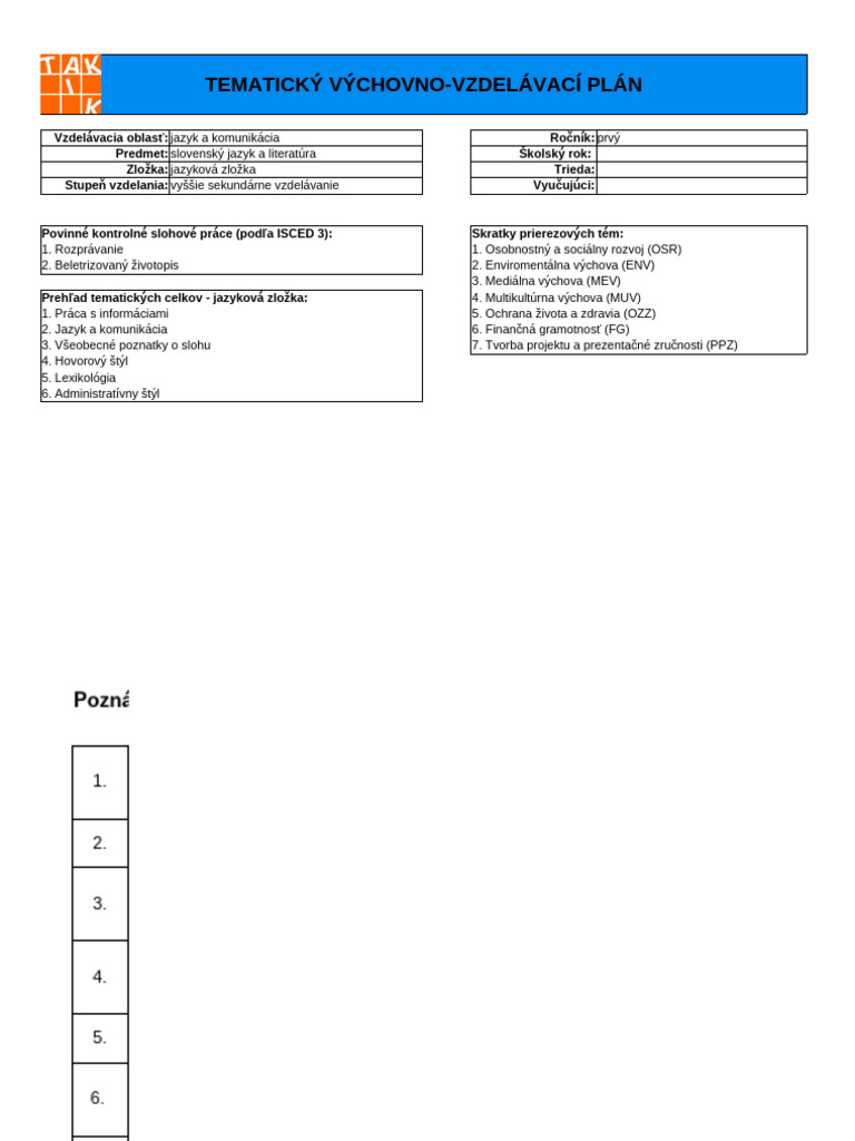 TVVP Slovenský Jazyk Pre Stredné Školy A Gymnáziá 1 | PDF