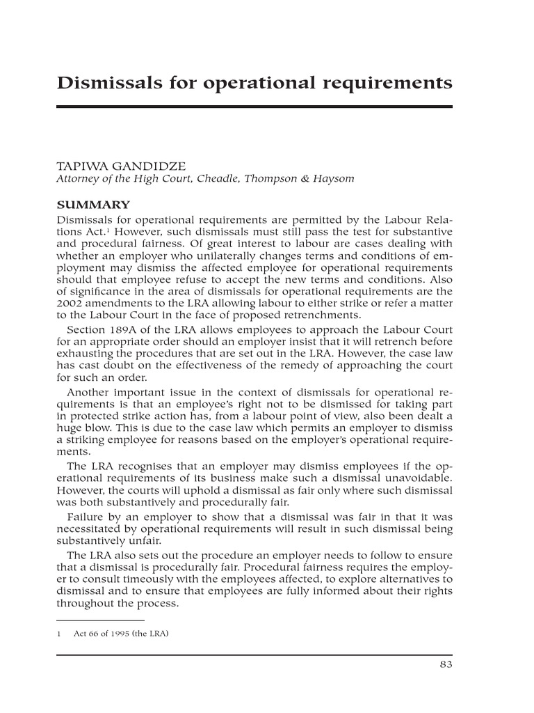 Gandidze 2007 Dismissals For Operational Requirements | PDF | Labour ...