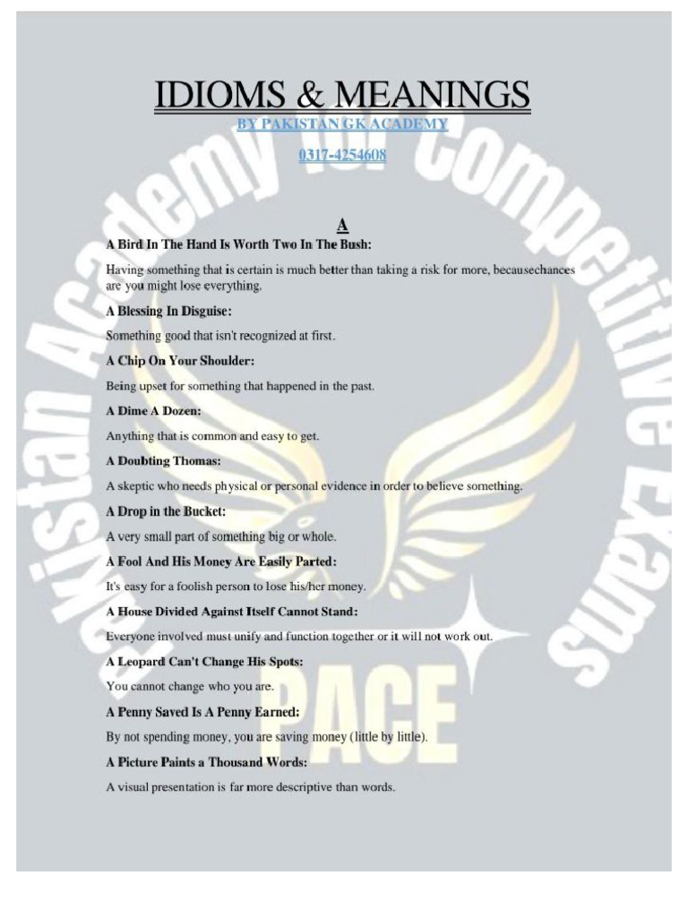 IDIOMS &one Word Subsitution. GK-Academy | PDF