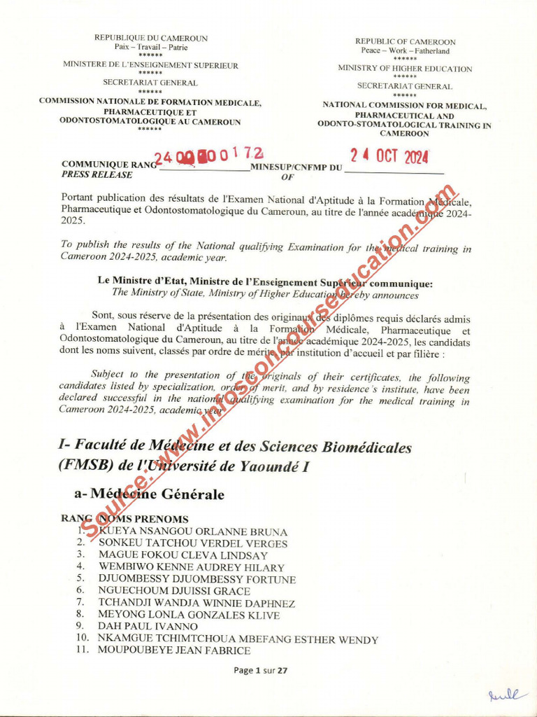 Resultats Concours FMSB 2024 | PDF