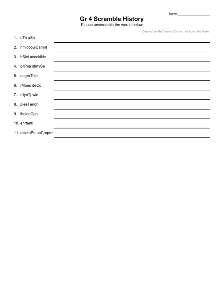GR 4 History Scramble | PDF
