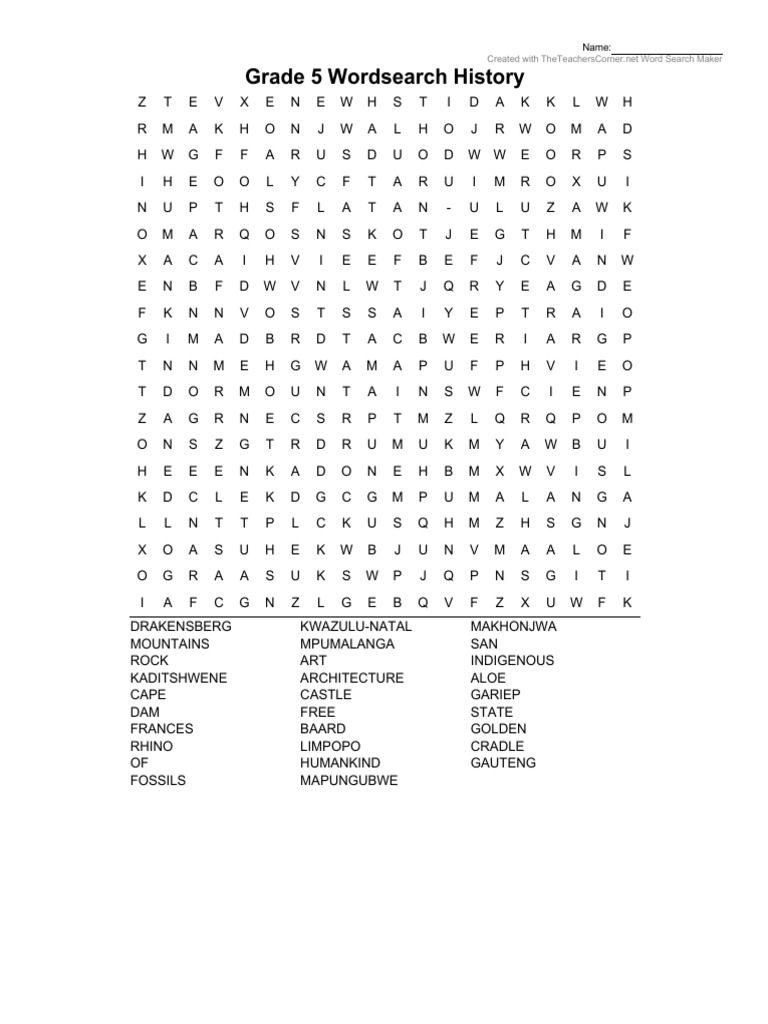 GR 5 History Wordsearch | PDF | Word Puzzles | Puzzles