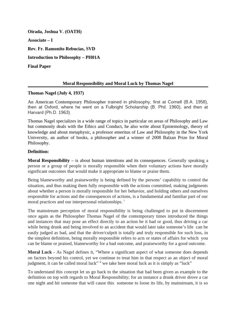Understanding Moral Luck and Responsibility | PDF | Morality | Social ...
