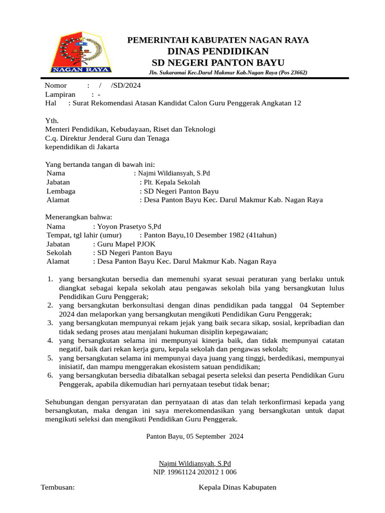 Surat Rekomendasi CGP 12 REGULER | PDF