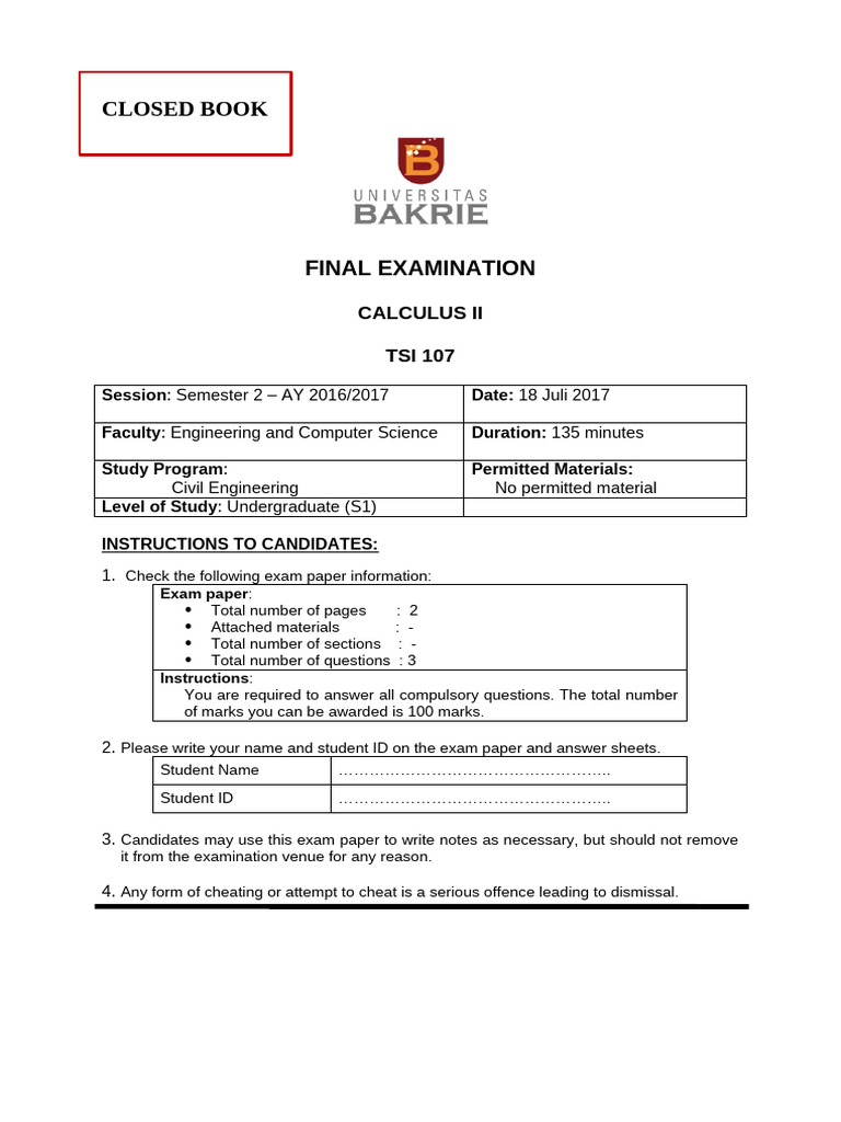 Uas Kalkulus Ii | PDF | Mathematical Analysis | Mathematics