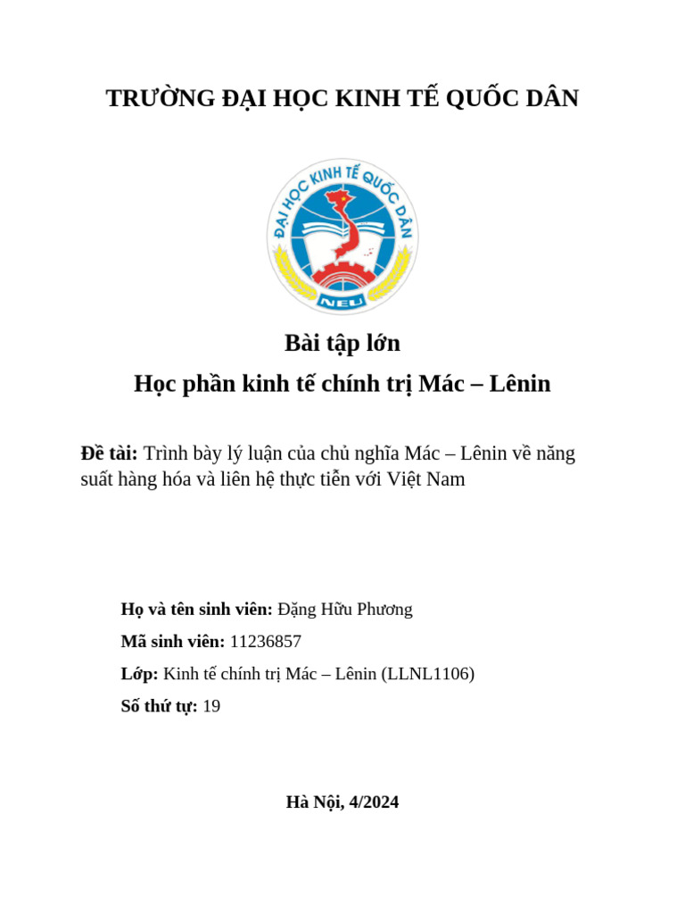 Bài tập lớn KTCT M-L | PDF
