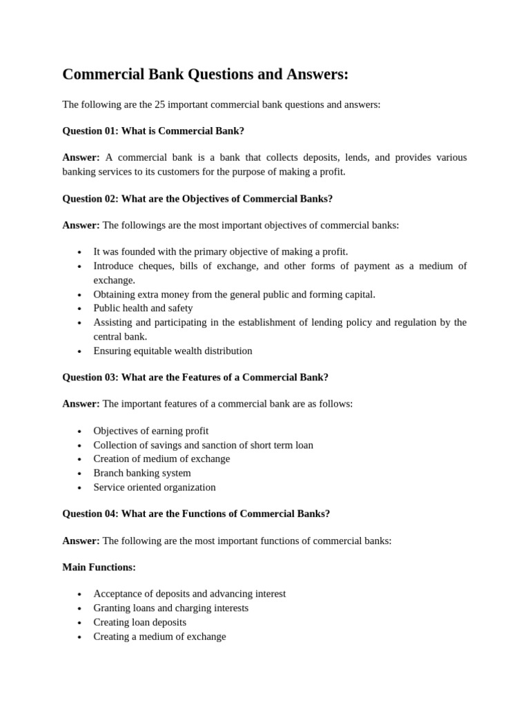 Commercial Bank Questions and Answers | PDF | Banks | Transaction Account