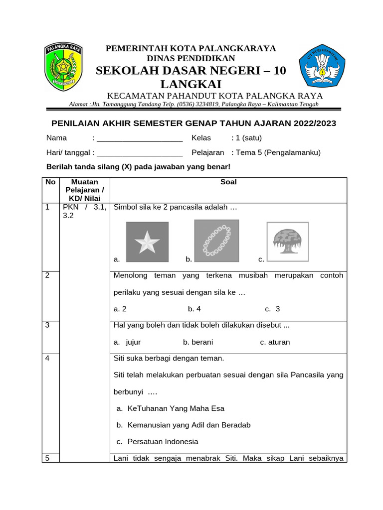 PAS Tema 5 Kelas 1 | PDF