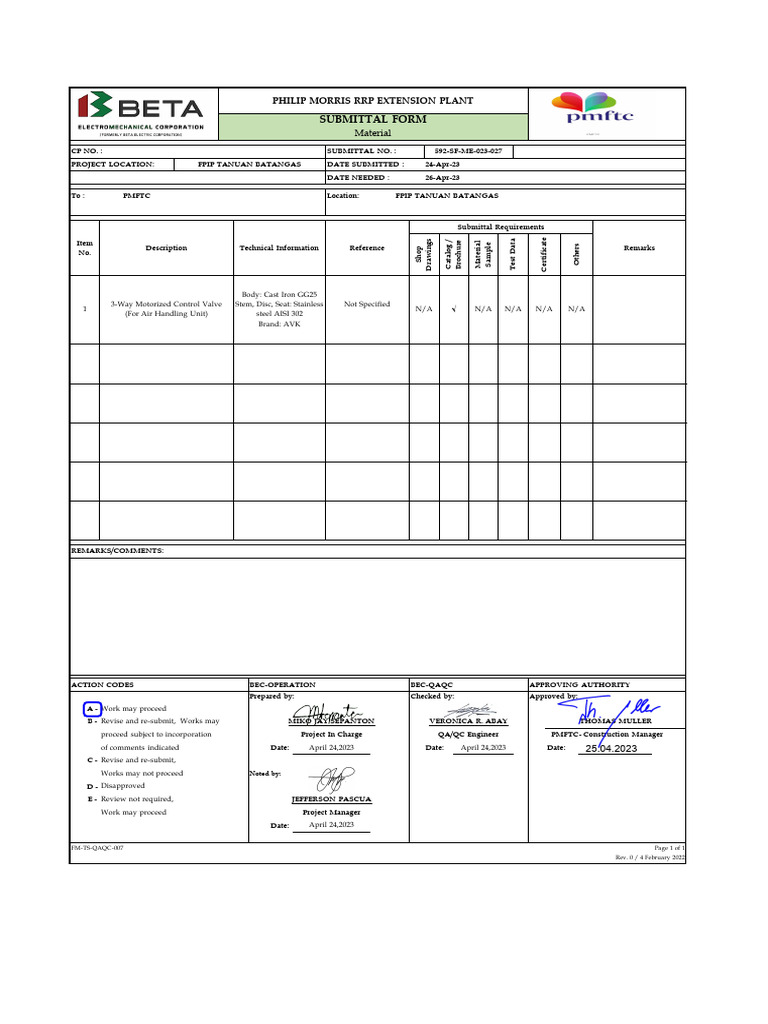 Three Way Motorized Control Valve - Approved | PDF | Valve | Equipment