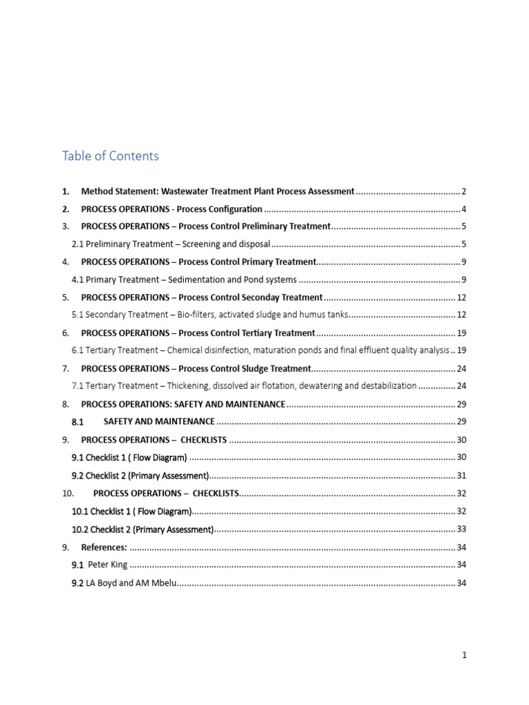 Method Statement - Waste Water Treatment Process Assessment | PDF ...