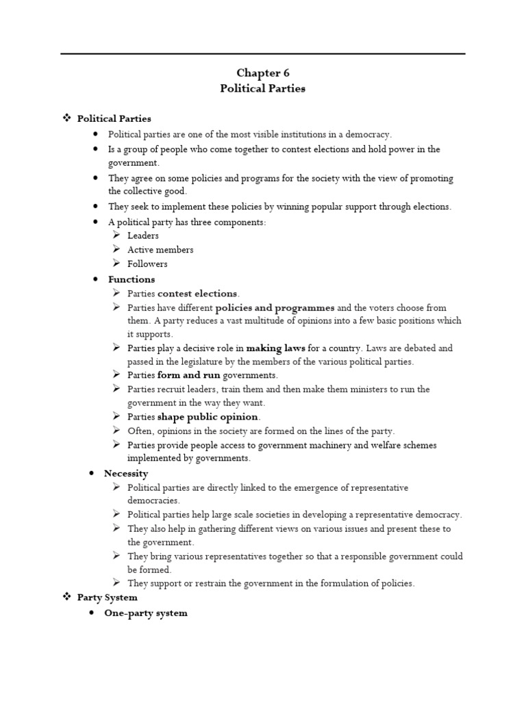 Class - 10 Social Science Revision Notes Chapter - 4 Political Parties ...
