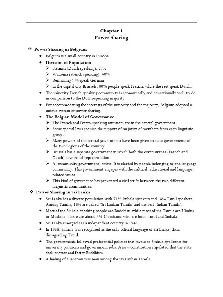 Class - 10 Social Science Revision Notes Chapter - 1 Power Sharing-1 ...