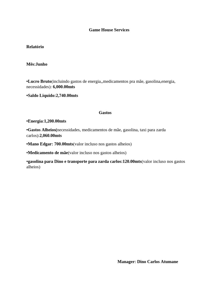 Relatorio de Junho | PDF