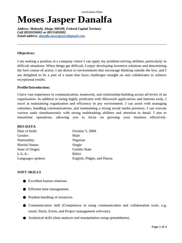 Moses Jasper CV Updated-2 | PDF | Computing