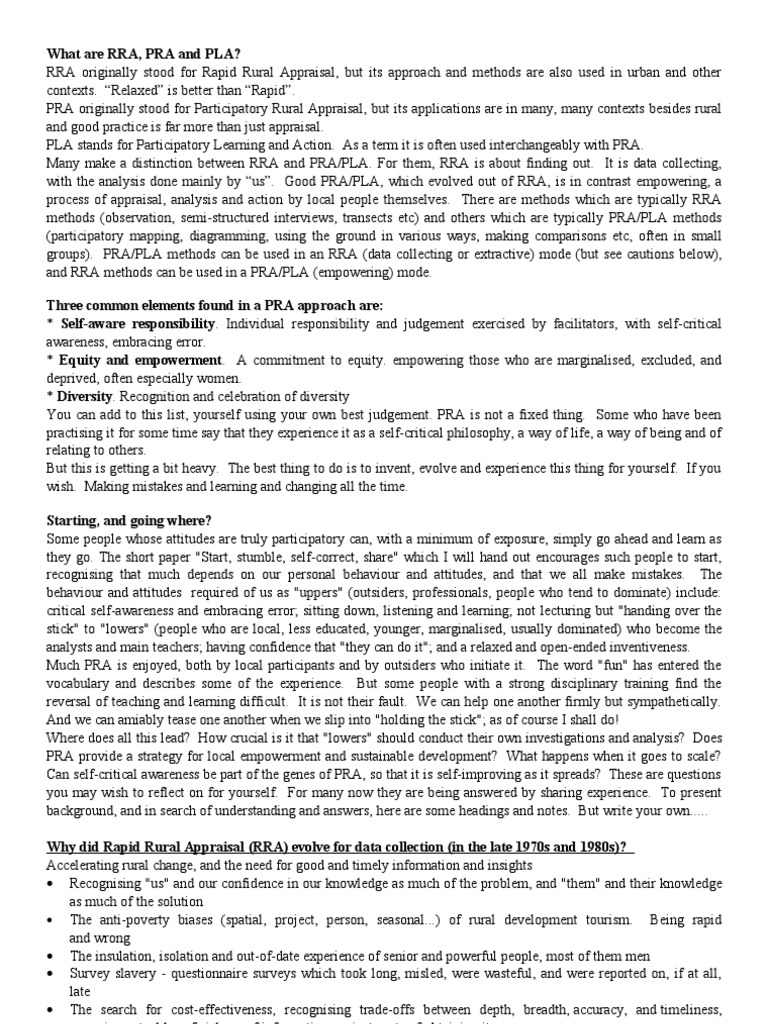 What Are RRA, PRA and PLA? | PDF | Empowerment | Poverty
