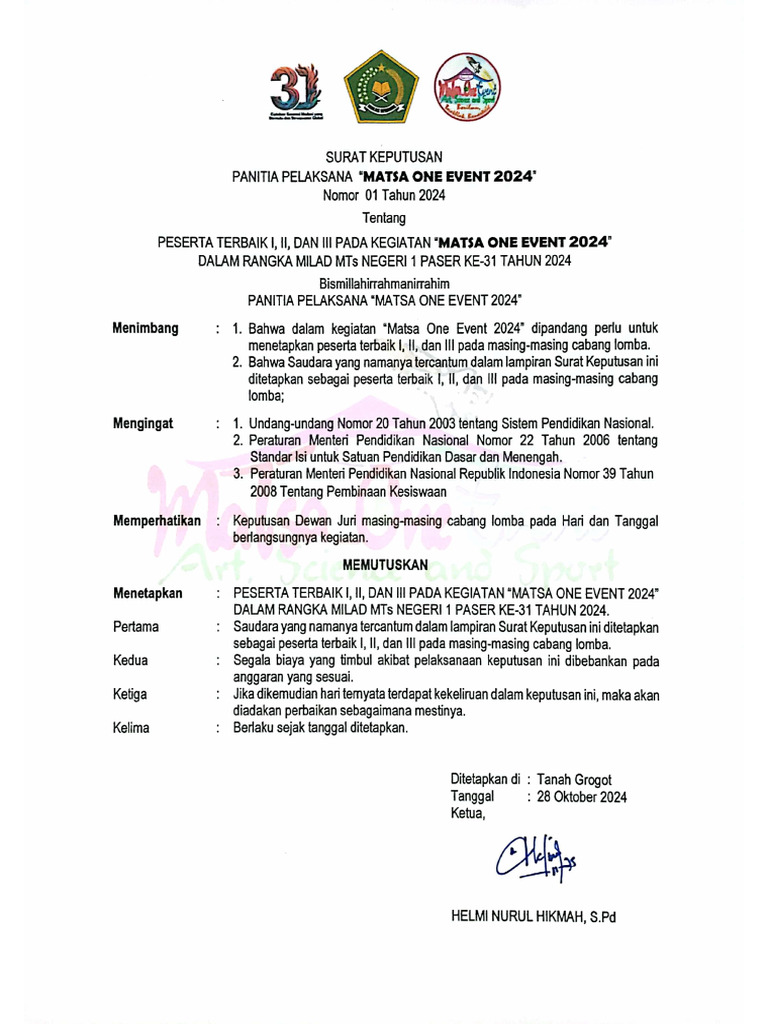 SK Peserta Terbaik Milad 2024 | PDF