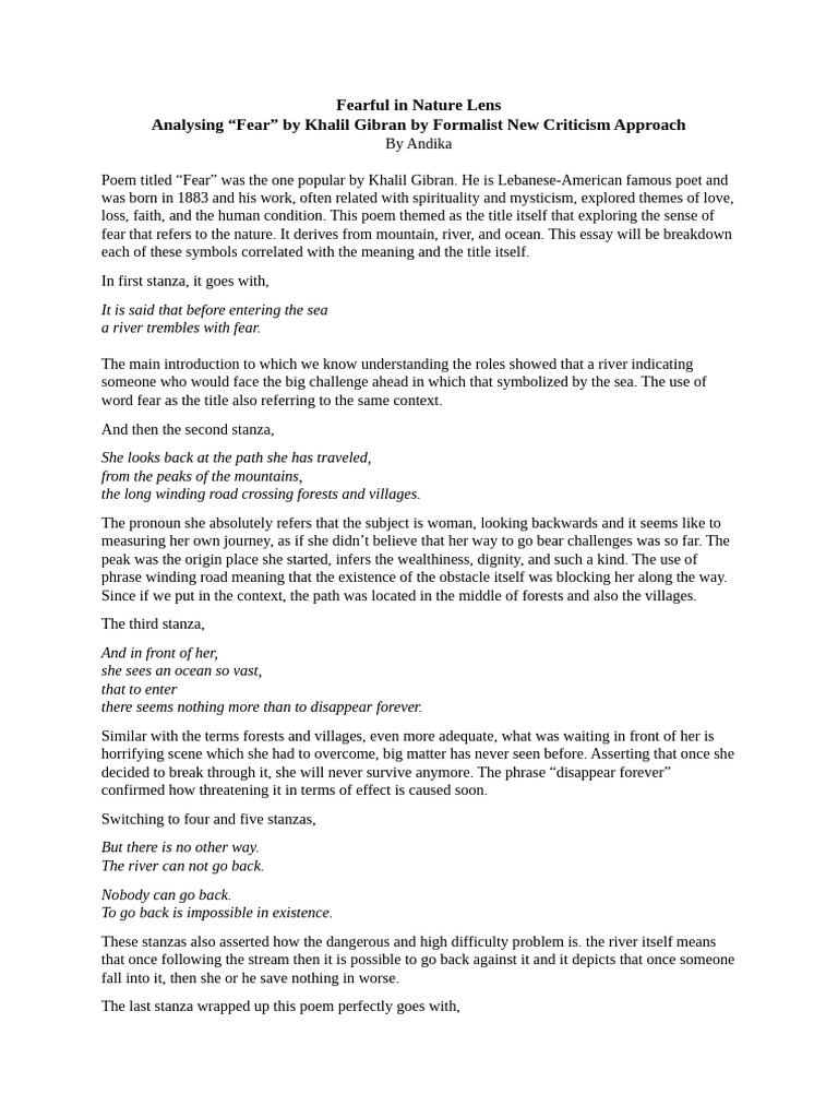 Analyzing Fear Poem | PDF | Poetry | General Fiction