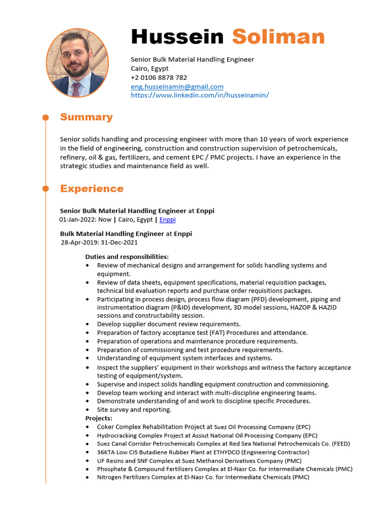 Senior Bulk Material Handling Engineer - HS | PDF | Reliability ...