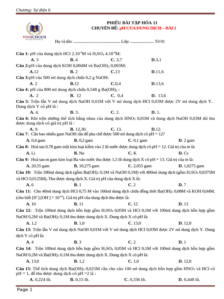 PBT 1 - PH Của Dung Dịch-1 | PDF