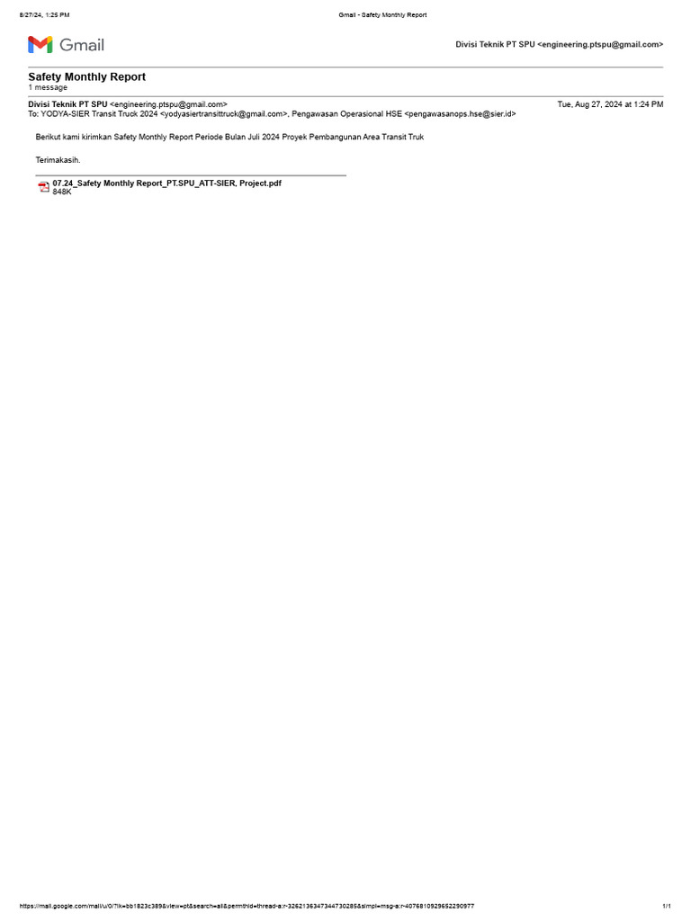 Gmail - Safety Monthly Report | PDF