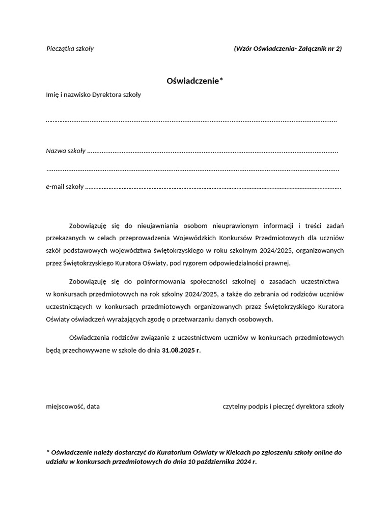 Zalacznik-Nr-2 2024 2025 Wzor-Oswiadczenia | PDF