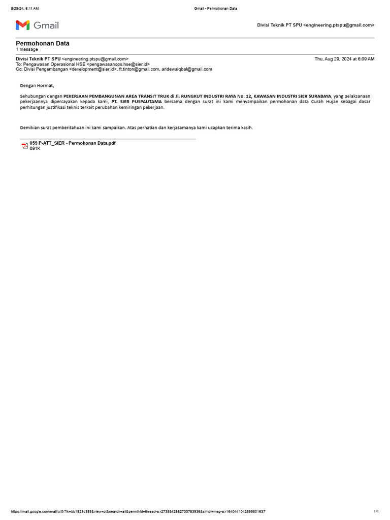 Gmail - Permohonan Data | PDF