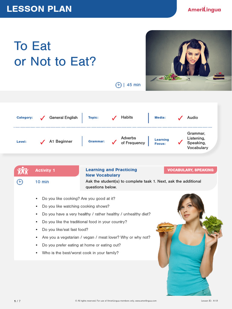 A1-9 Lesson Plan To Eat or Not To Eat | PDF | Lunch | Meal