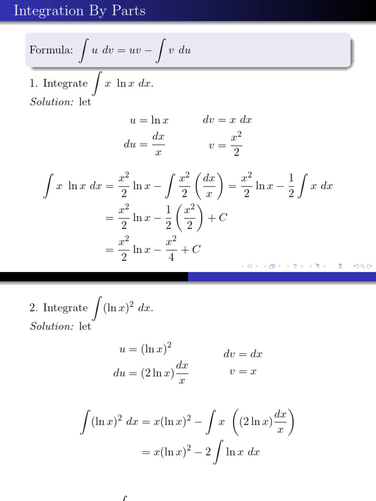 Integration by Parts | PDF | Calculus | Arithmetic
