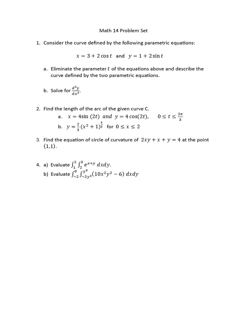 Math 14 Problem Sets | PDF