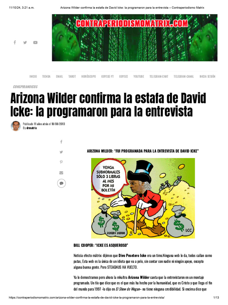 Arizona Wilder Confirma La Estafa de David Icke - La Programaron para ...