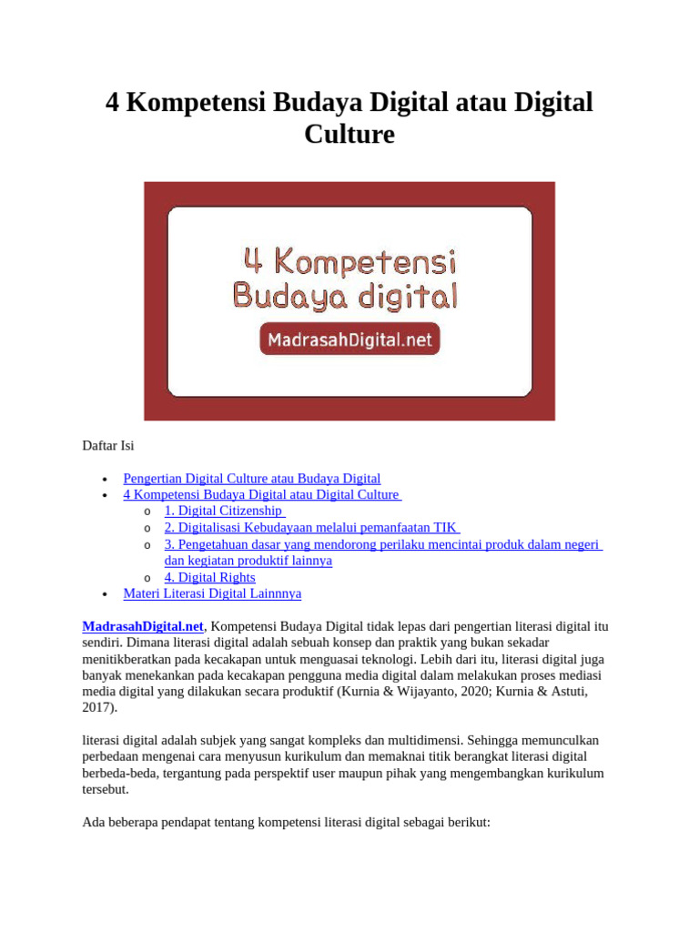 4 Kompetensi Budaya Digital Atau Digital Culture | PDF