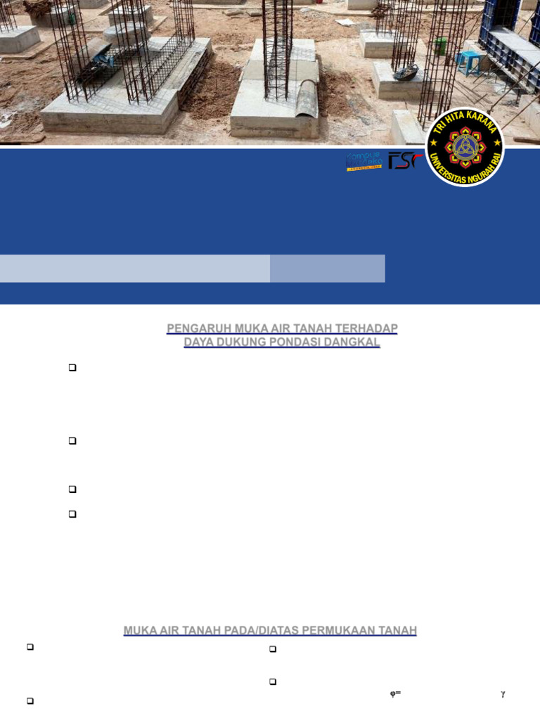 Pengaruh Muka Air Tanah Terhadap Daya Dukung Pondasi Dangkal | PDF