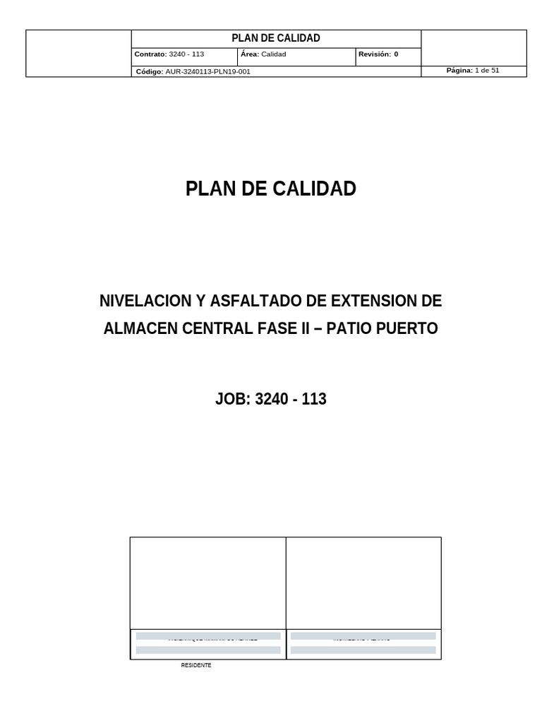 Aur-3240113-Pln19-001-Plan de Calidad Rev. 0 | PDF | Calidad (comercial) | Sistema de manejo de ...