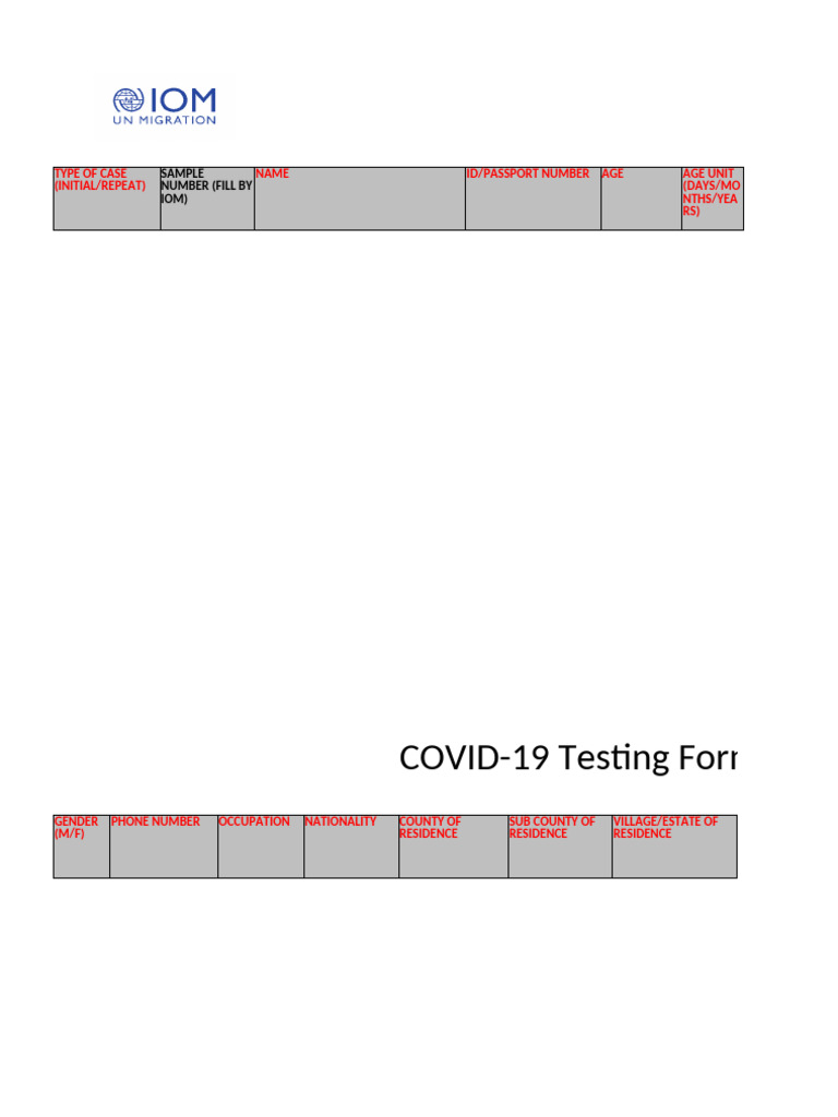 IOM COVID-19 Testing Form Davao City | PDF | Microbiology | Public Health
