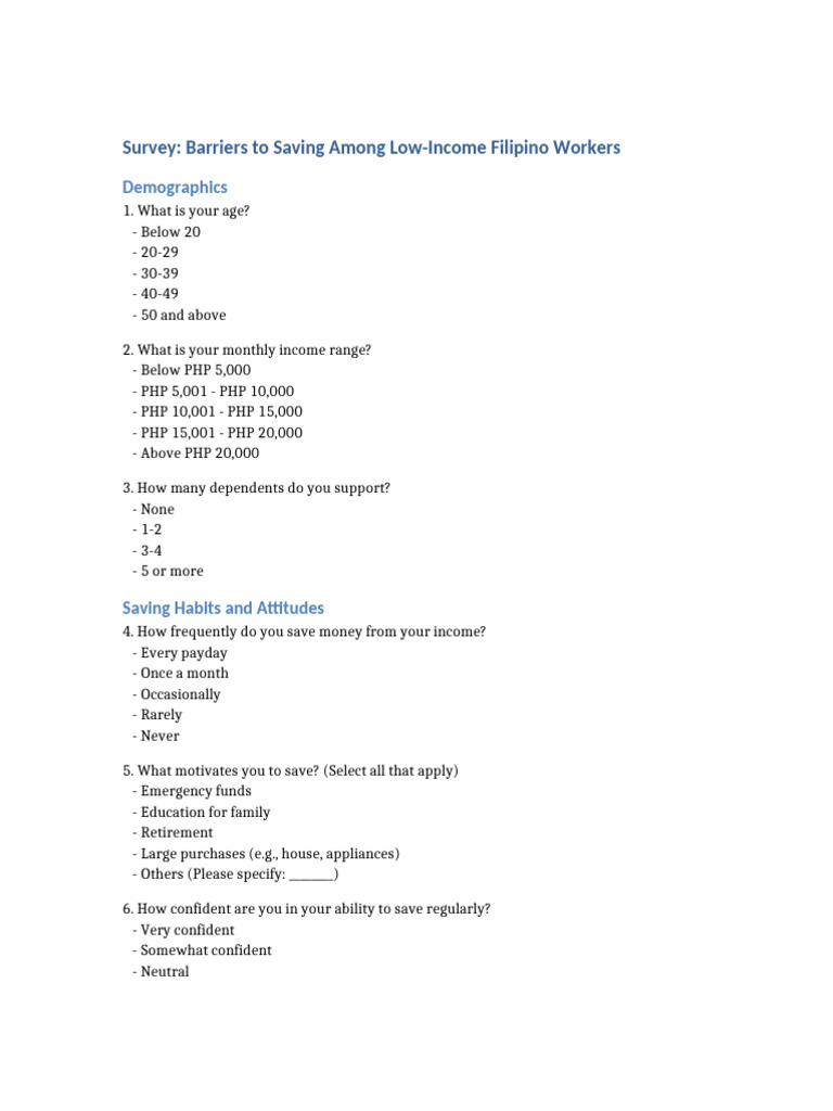 Barriers To Saving Survey | PDF | Business
