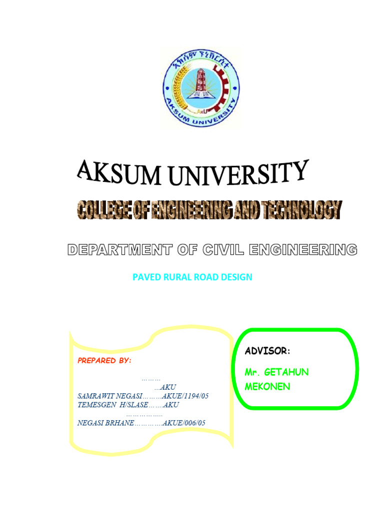 Axum University, Rular Pavement Road Design | PDF | Road | Traffic