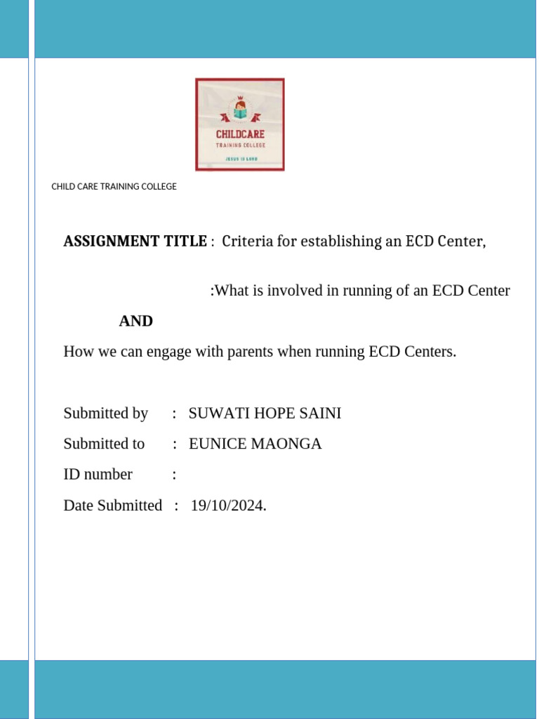 CHILD CARE TRAINING COLLEGE Cover Page | PDF