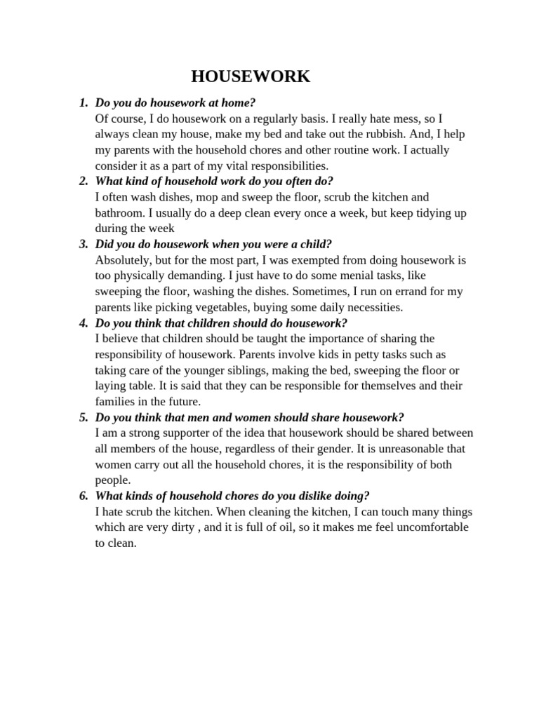 HOUSEWORK | PDF | Wellness