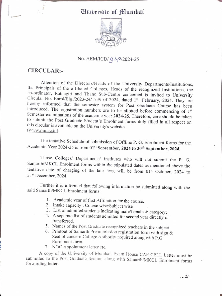 PG Form Submission 2024 25 | PDF