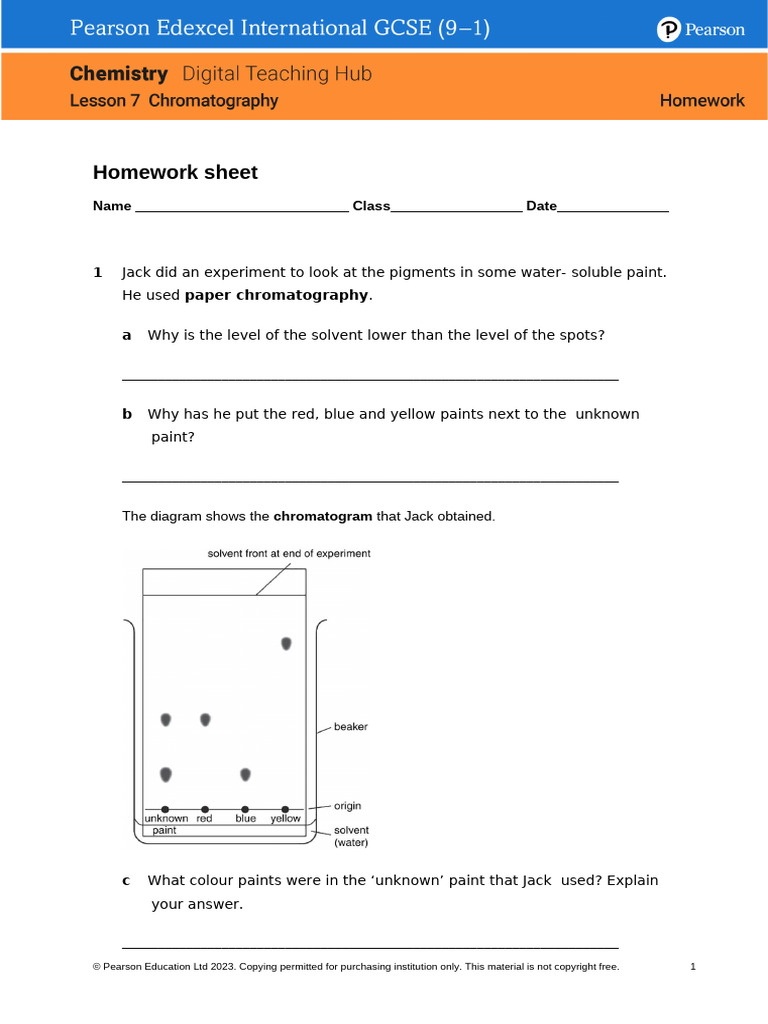 IG Chemistry Lesson07 Homework | PDF | Chromatography