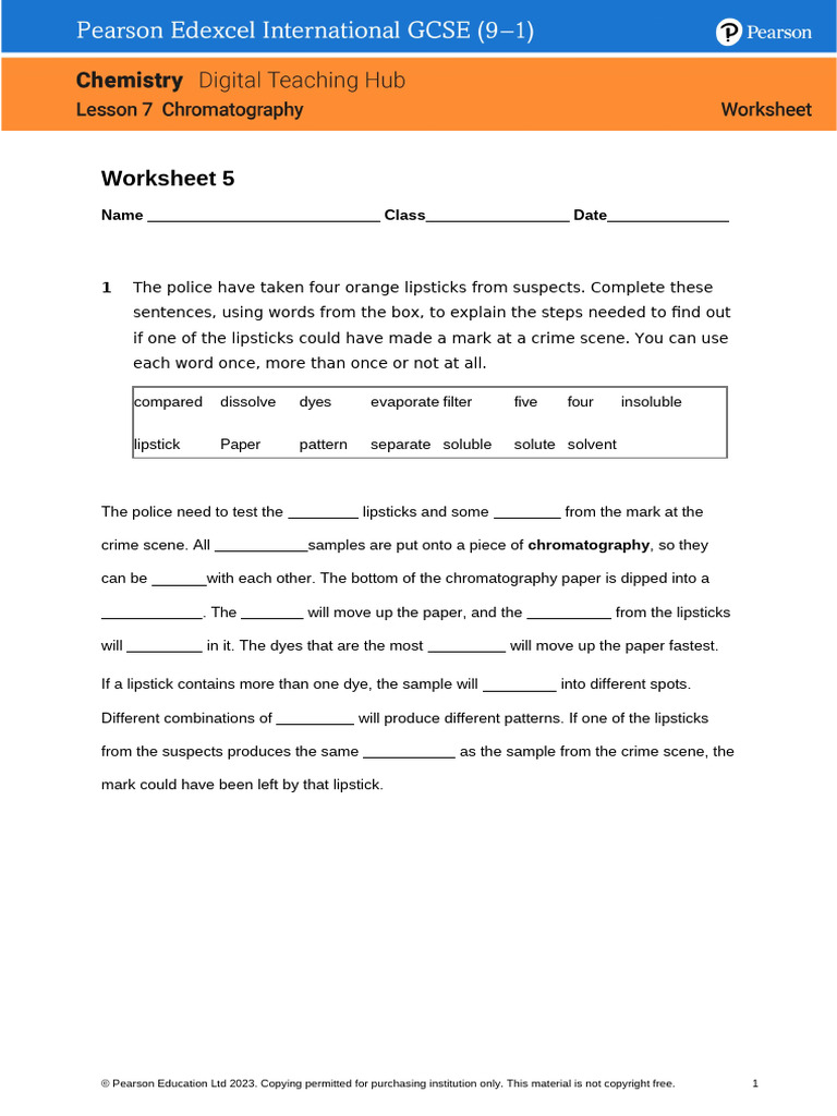 IG Chemistry Lesson07 Worksheet 05 | PDF | Chromatography | Laboratories