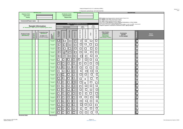 QC Laboratory Analysis Request Form | PDF | Cigarette | Determinants Of ...