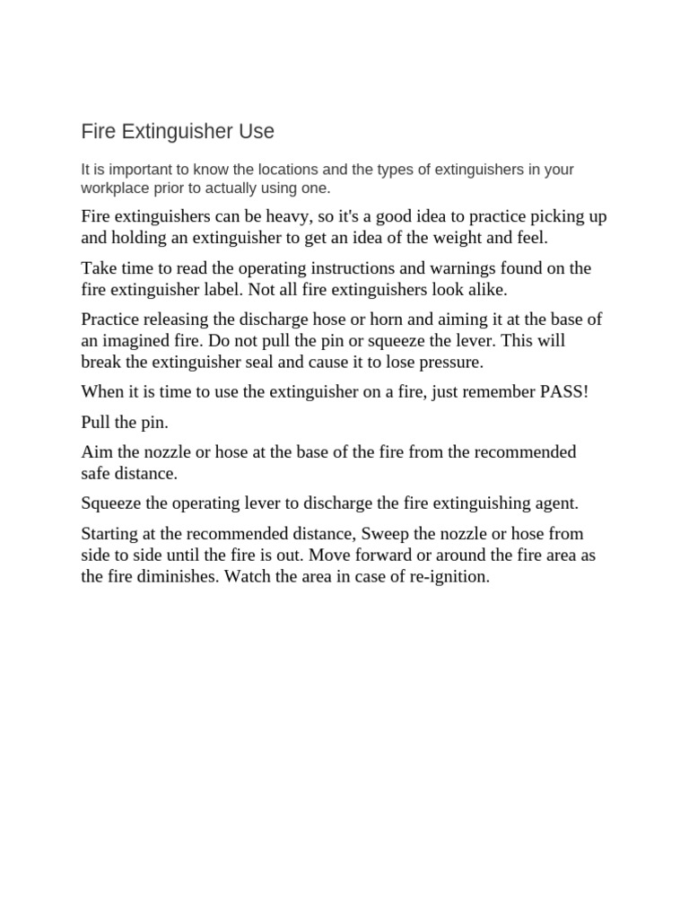 Fire Extinguisher Use | PDF | Home & Garden
