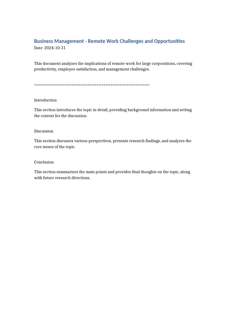 Business Management - Remote Work Challenges and Opportunities | PDF ...