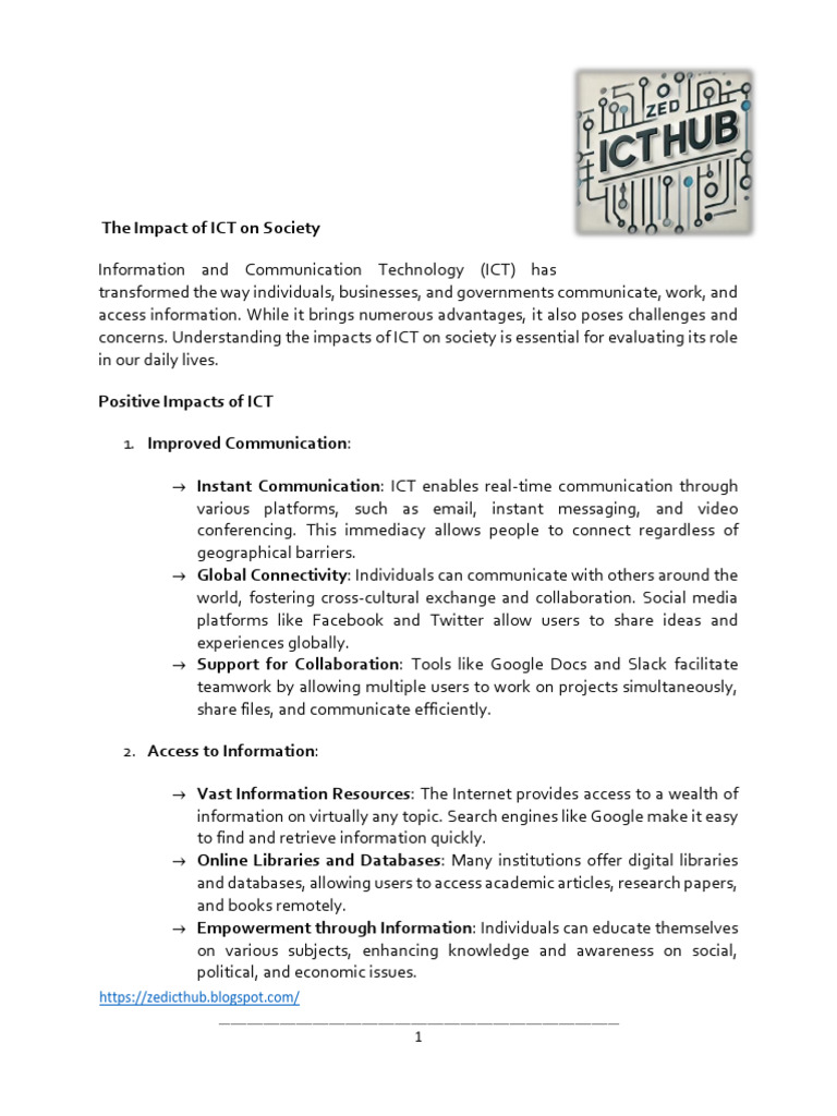 ICT's Societal Impact: Pros and Cons | PDF | Educational Technology ...